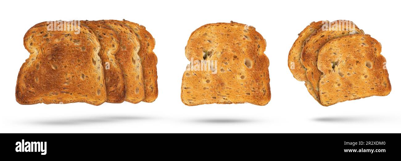 Big set of different toasted bread slices from toaster isolated on ...