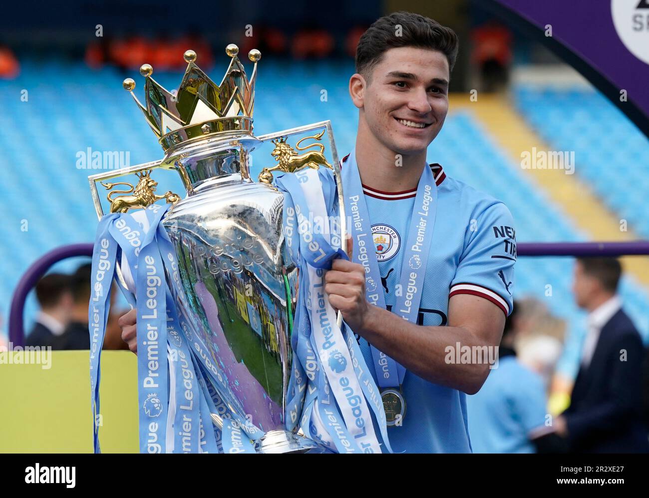 Manchester, UK. 21st May, 2023. Julian Alvarez of Manchester City with ...