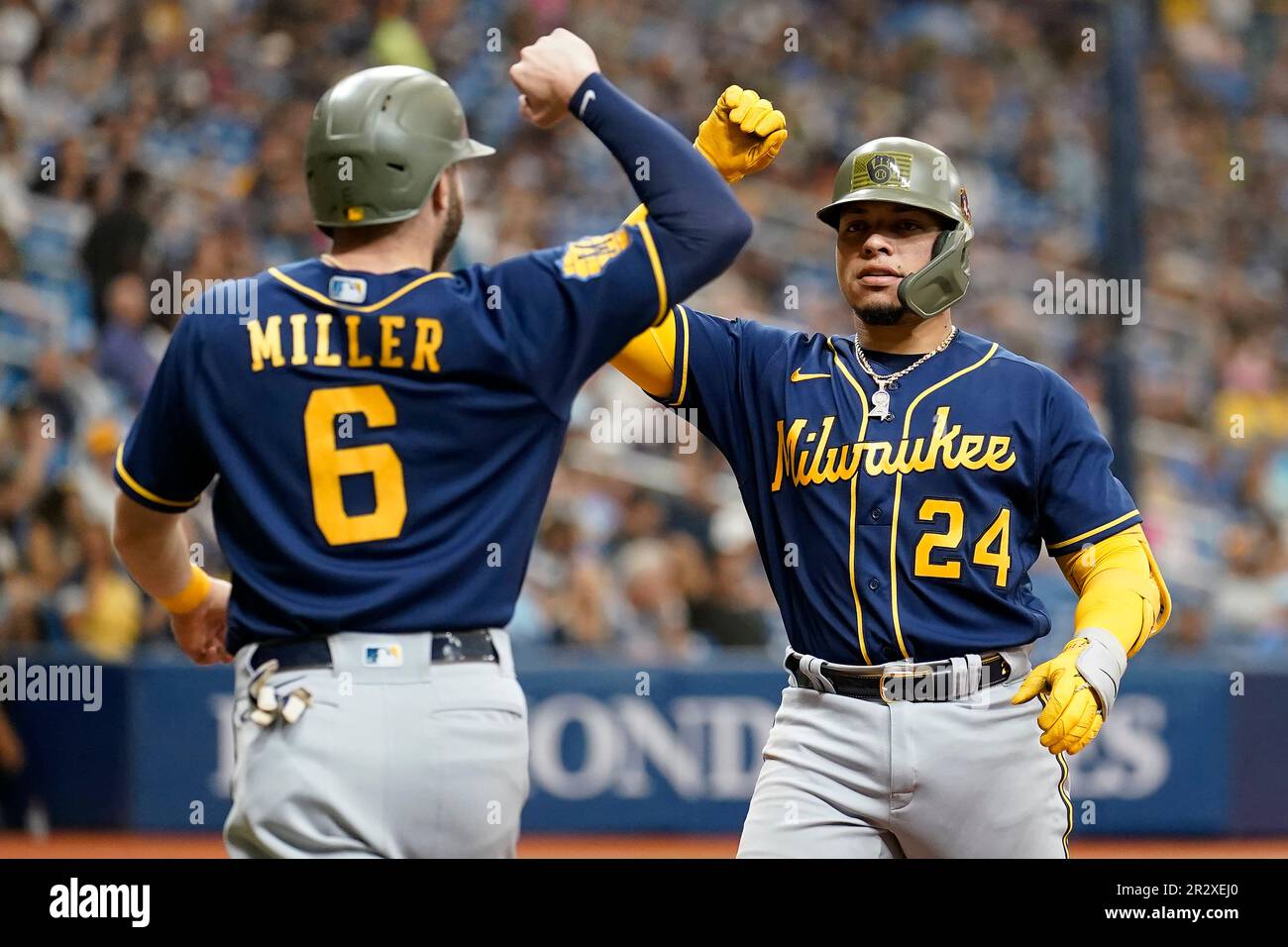Milwaukee Brewers' William Contreras (24) celebrates his two-run home ...