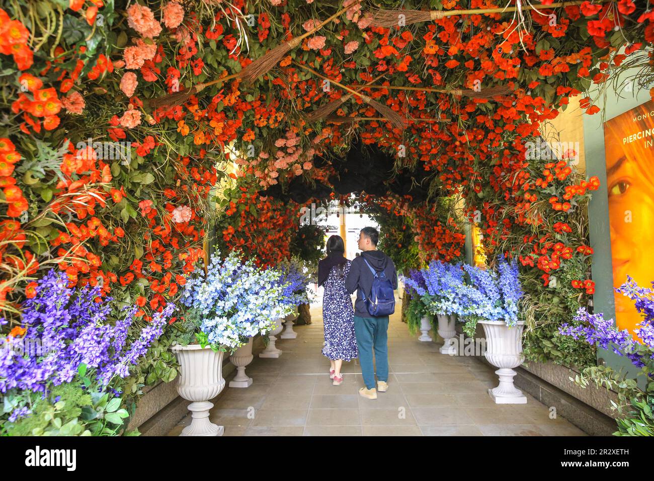 London, UK, 21st May 2023. The floral tunnel at the entrance to Duke of ...