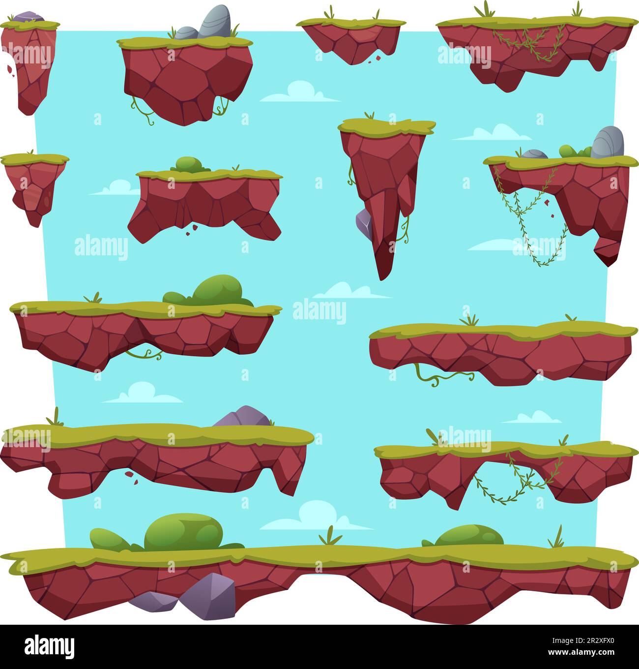 Ground with bushes. Game cartoon assets of ground landscapes different ...