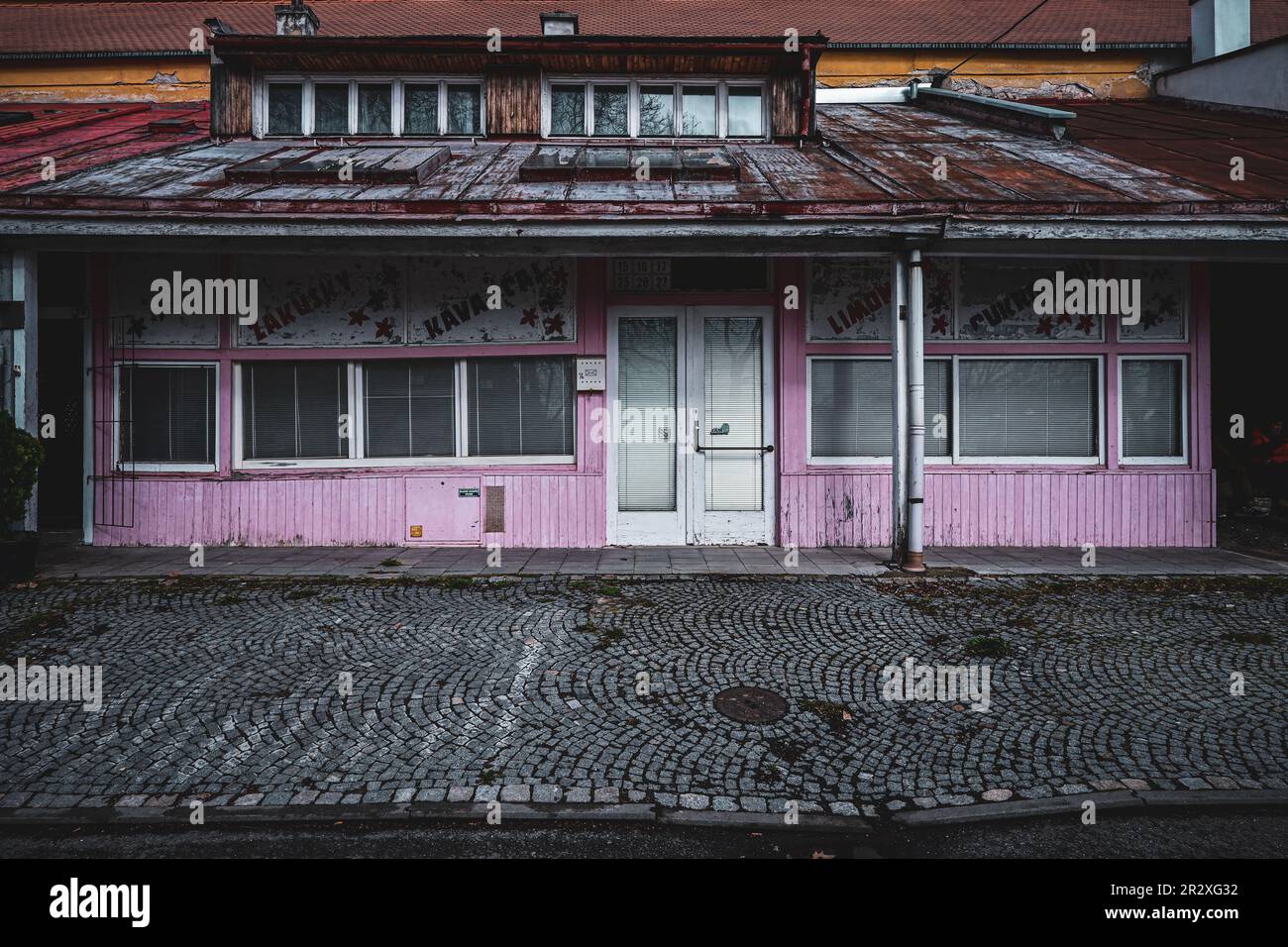 Old Abandoned Building, Pink Building, Old Candy Store Stock Photo - Alamy