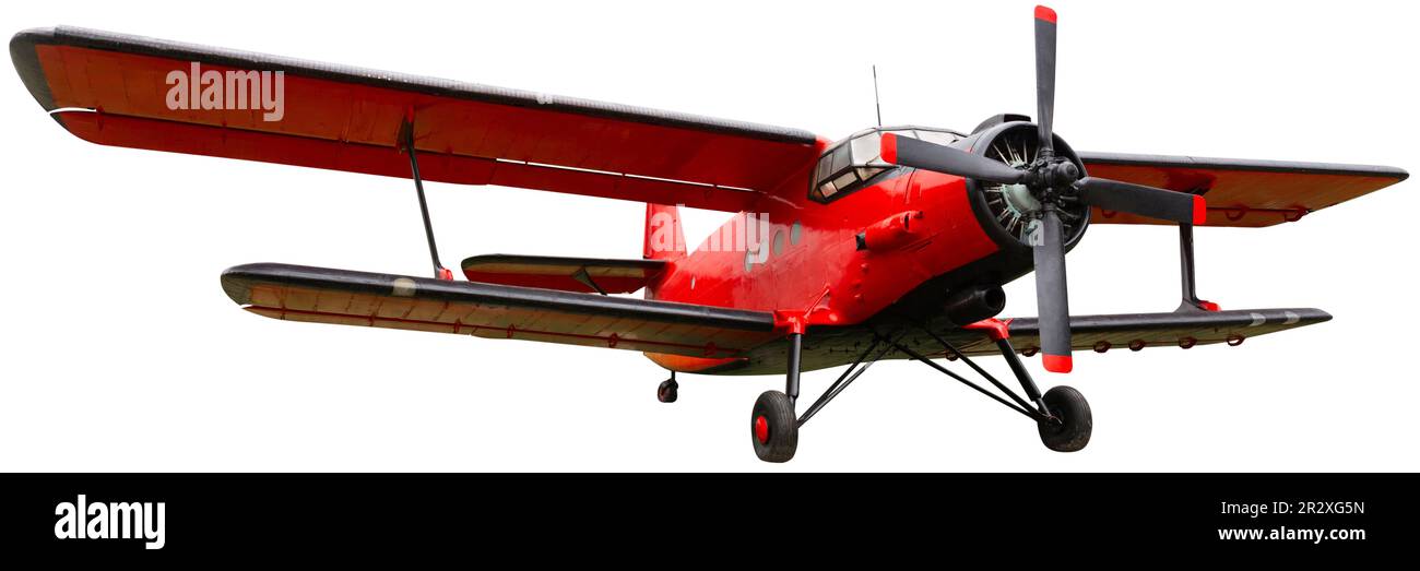 Red agricultural plane against white background Stock Photo - Alamy