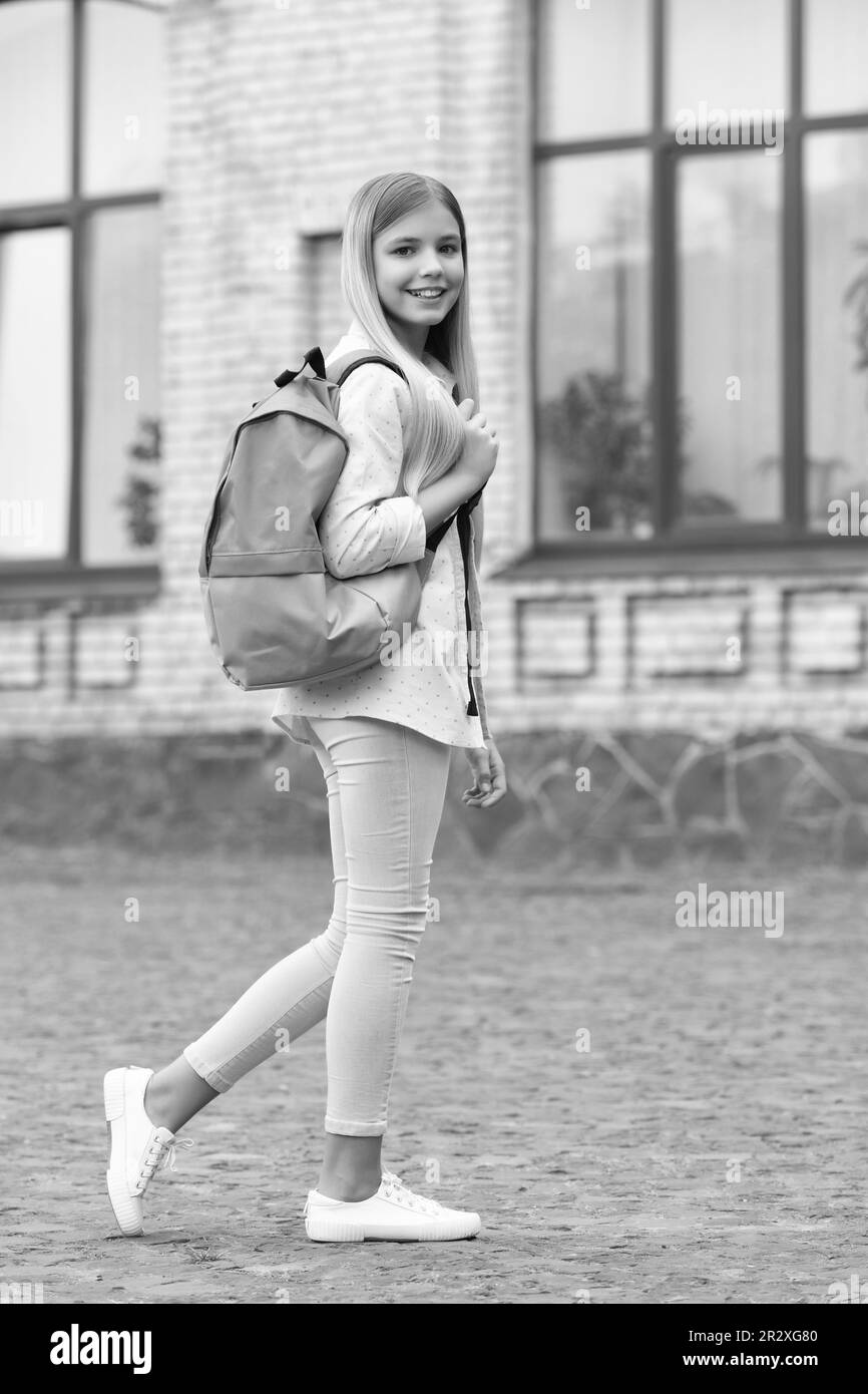 Happy Girl Going To School Teenage Girl Back To School September 1 School Education Stock