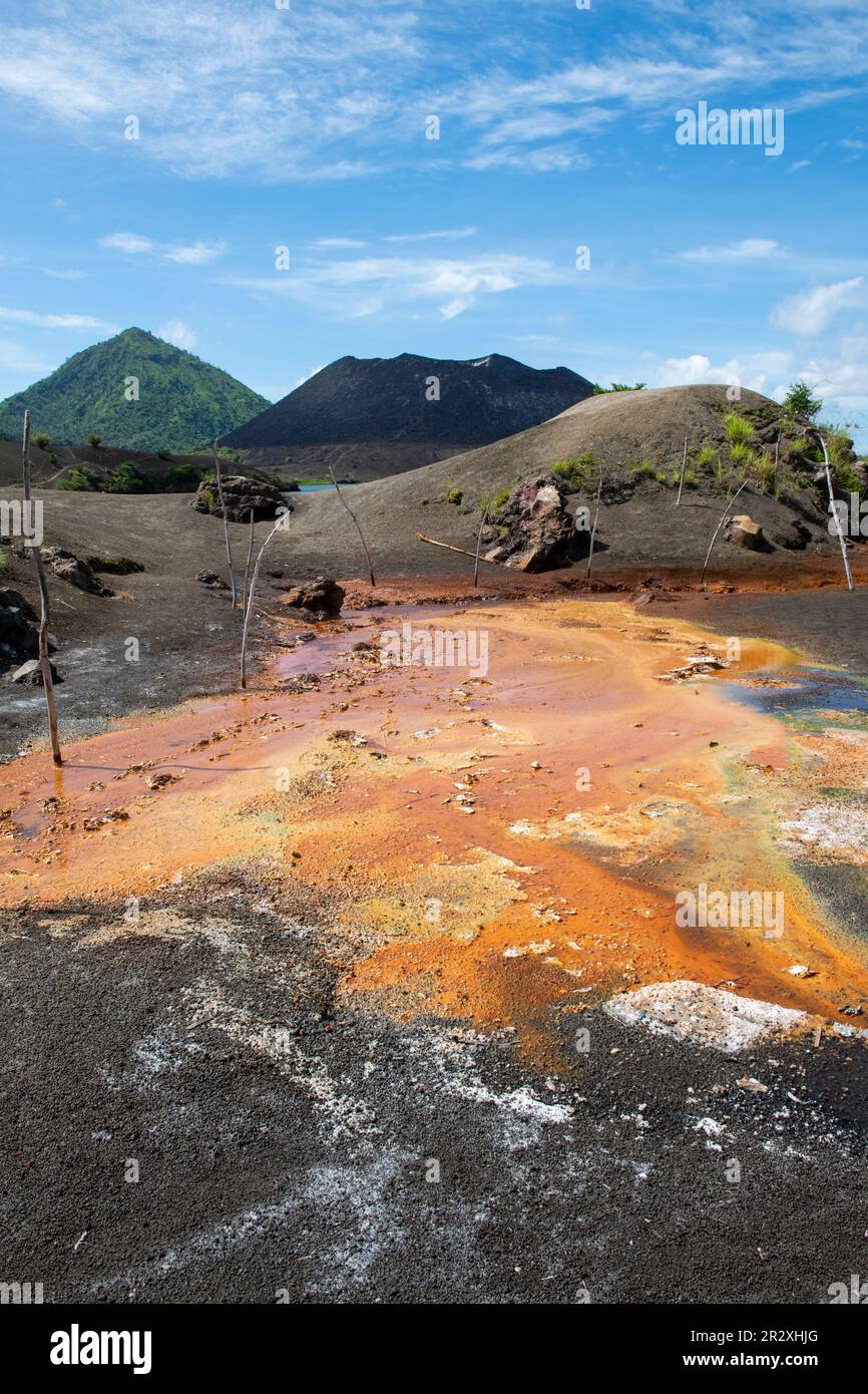 Papua New Guinea, New Britain Island, Rabaul. Black sand beach and hot ...