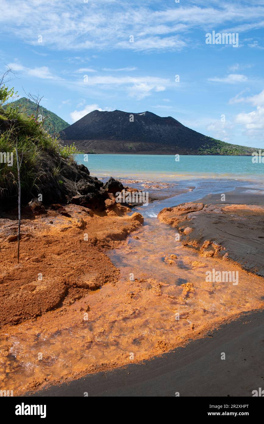 Papua New Guinea, New Britain Island, Rabaul. Black sand beach and hot ...