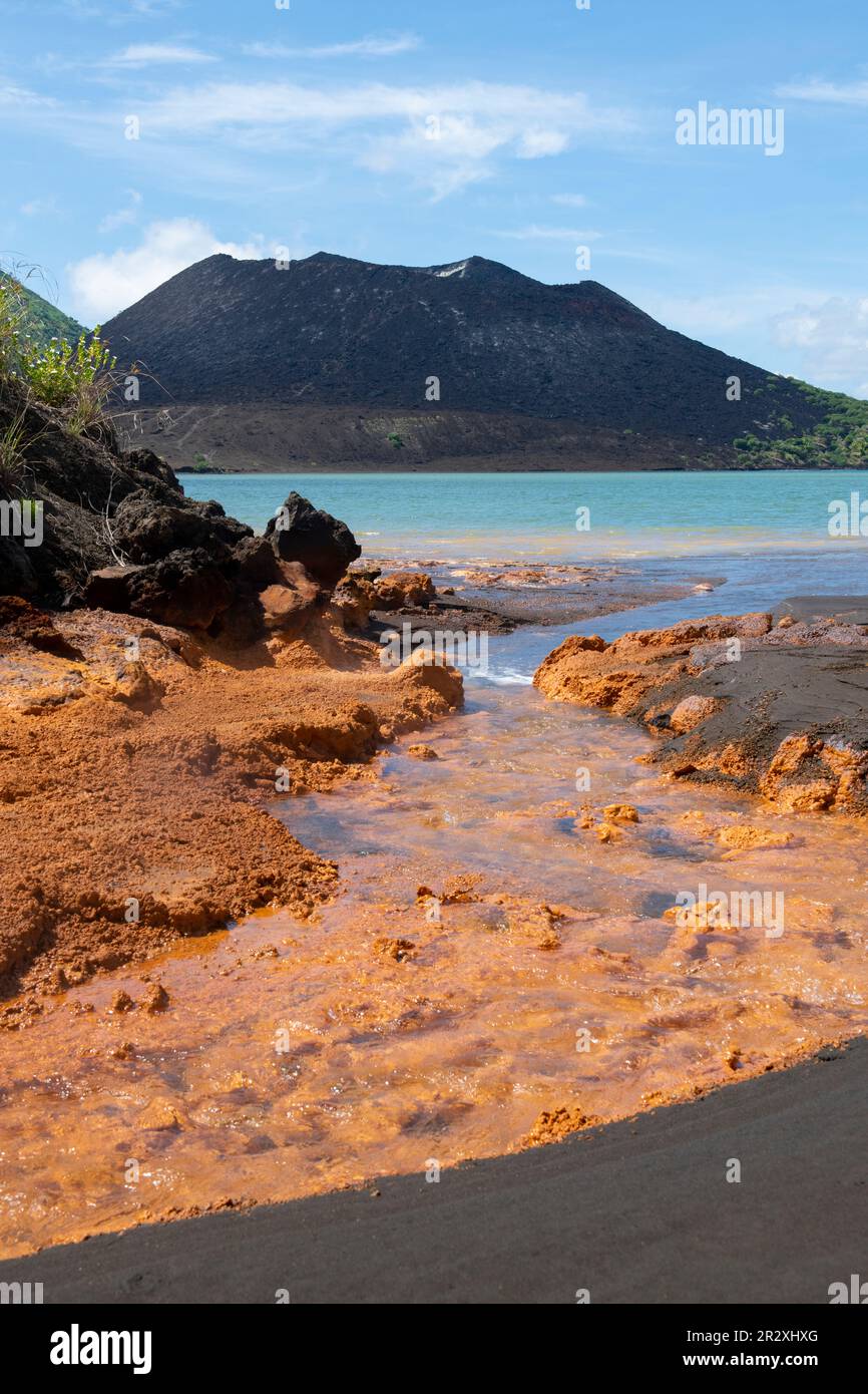 Papua New Guinea, New Britain Island, Rabaul. Black sand beach and hot ...