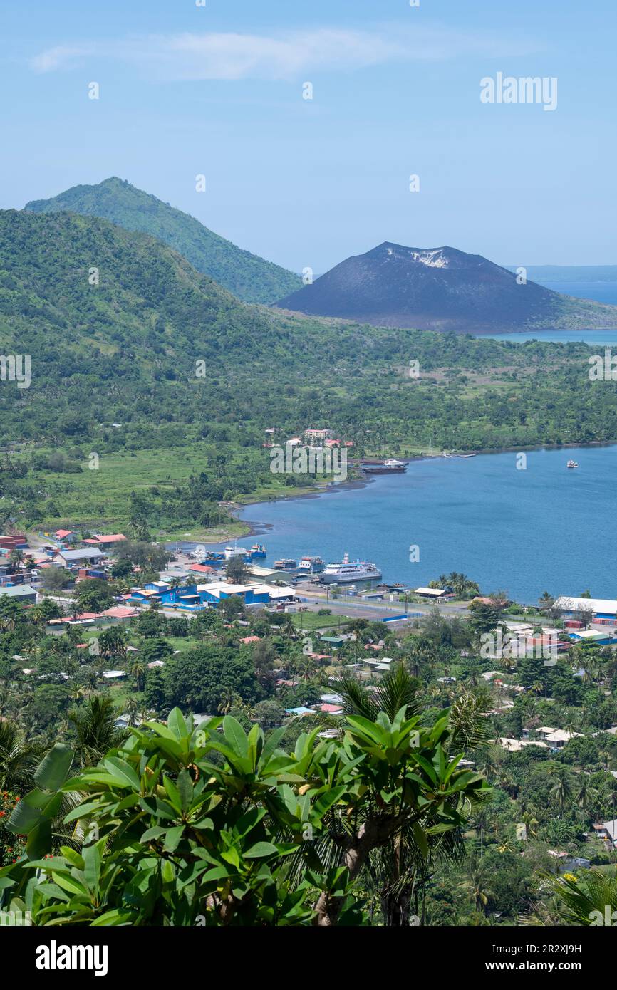 Papua New Guinea, New Britain Island, Rabaul. Harbor and volcano view ...