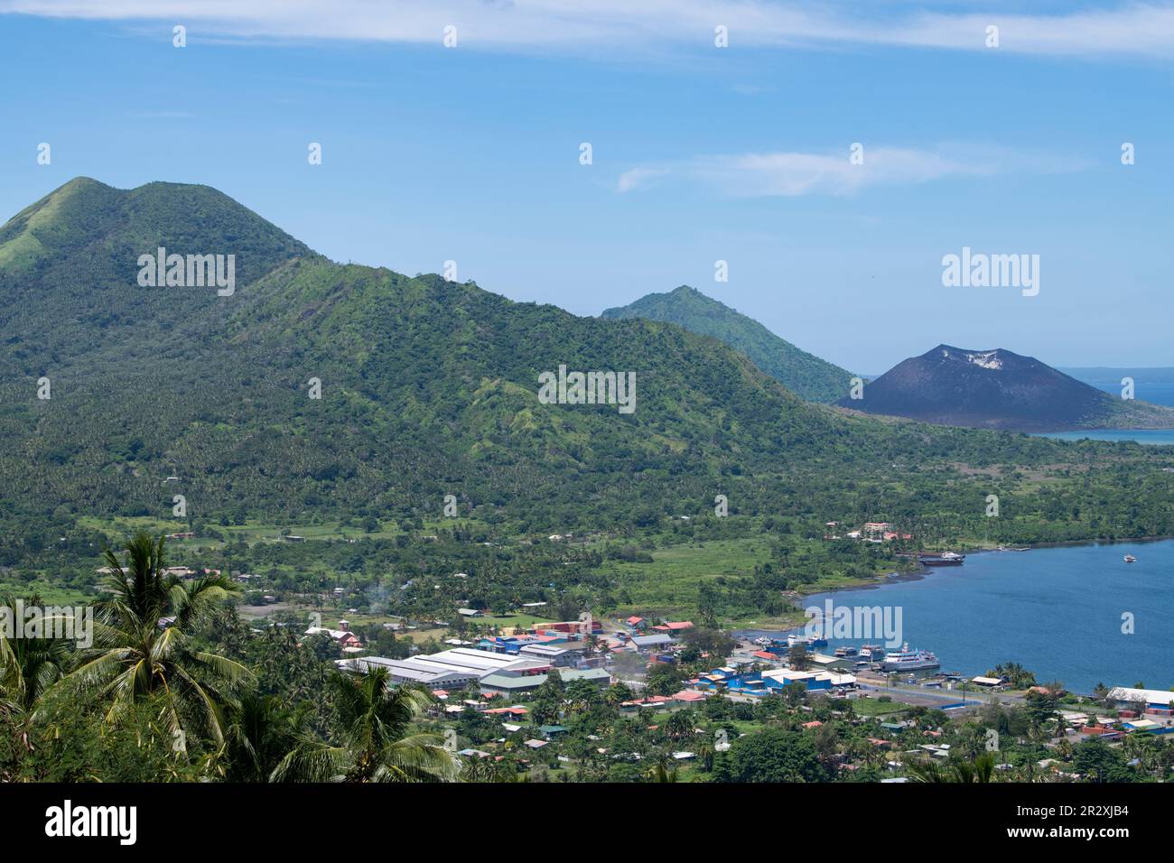 Papua New Guinea, New Britain Island, Rabaul. Harbor and volcano view ...