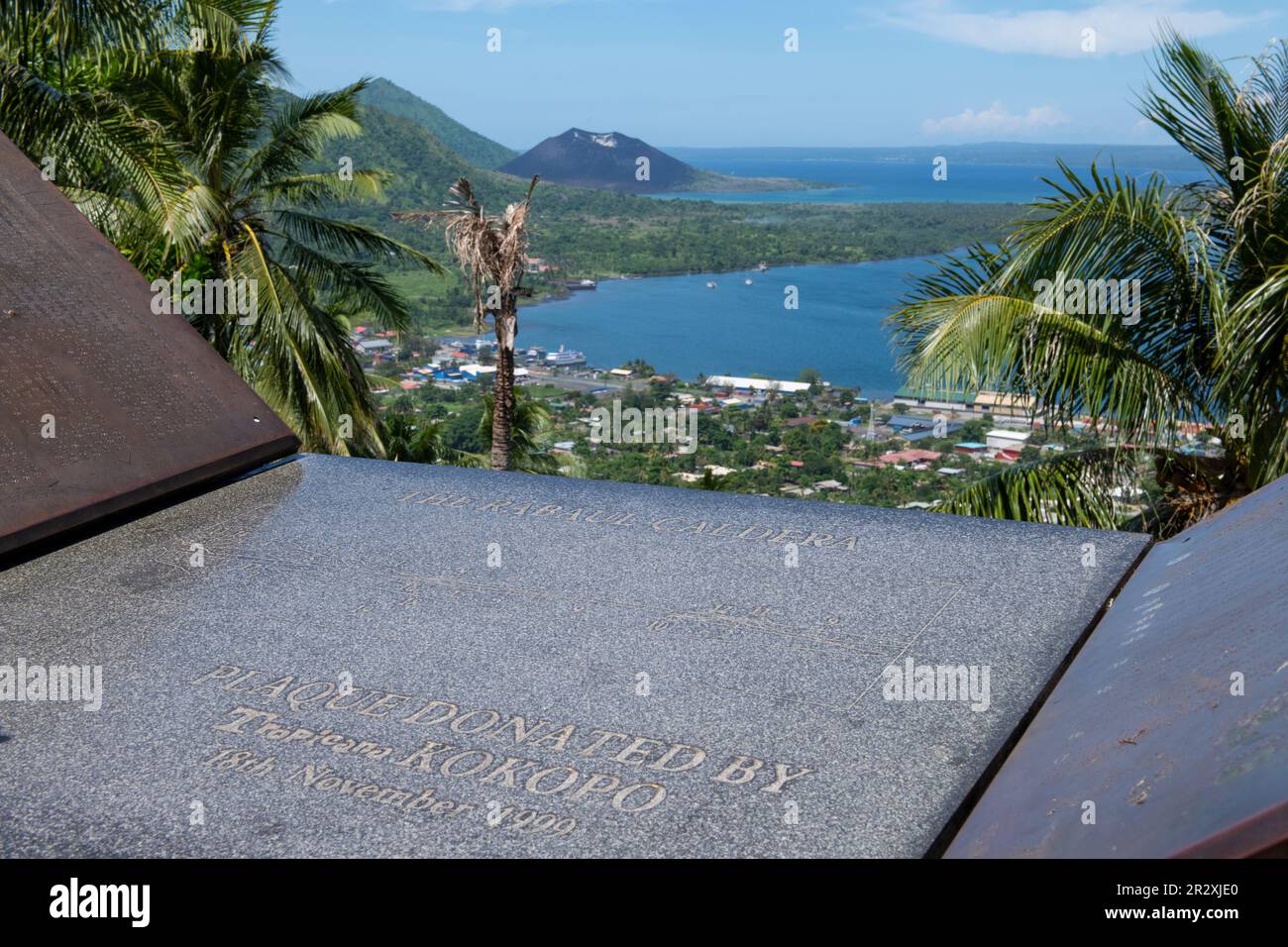 Papua New Guinea, New Britain Island, Rabaul. Harbor and volcano view ...