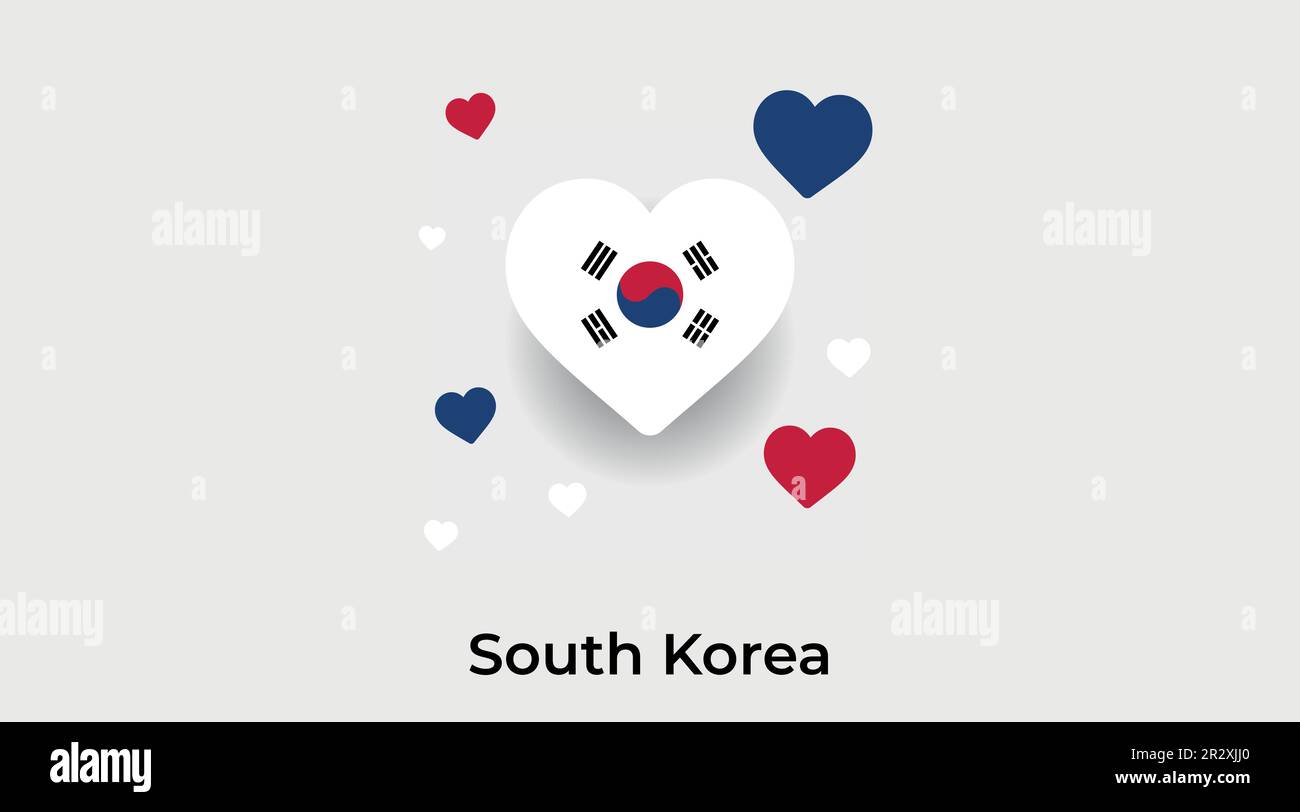 South Korea Country Heart Love South Korea National Flag Vector
