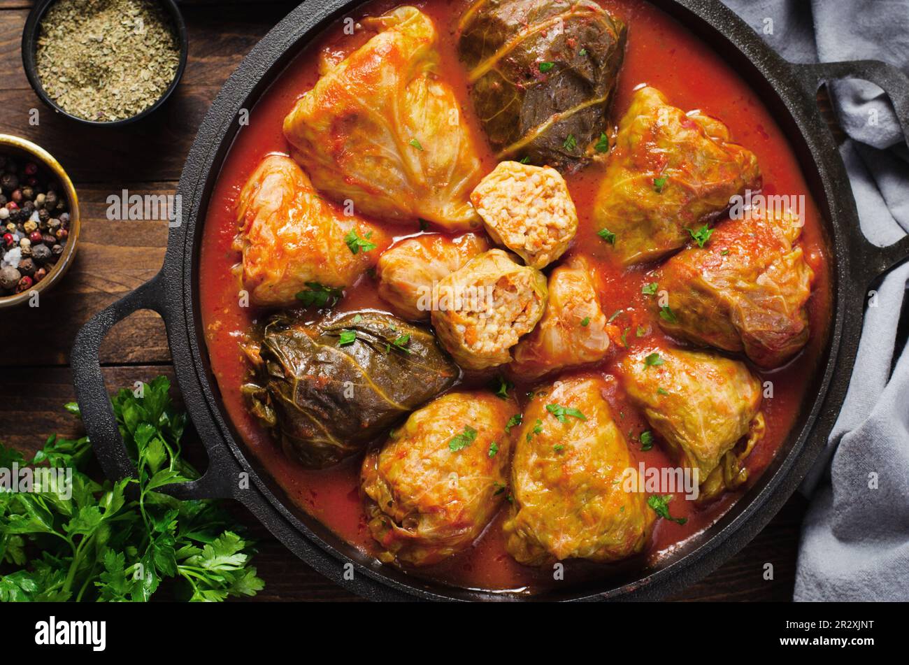 Homemade Cabbage rolls with meat, rice and vegetables. Stuffed cabbage ...