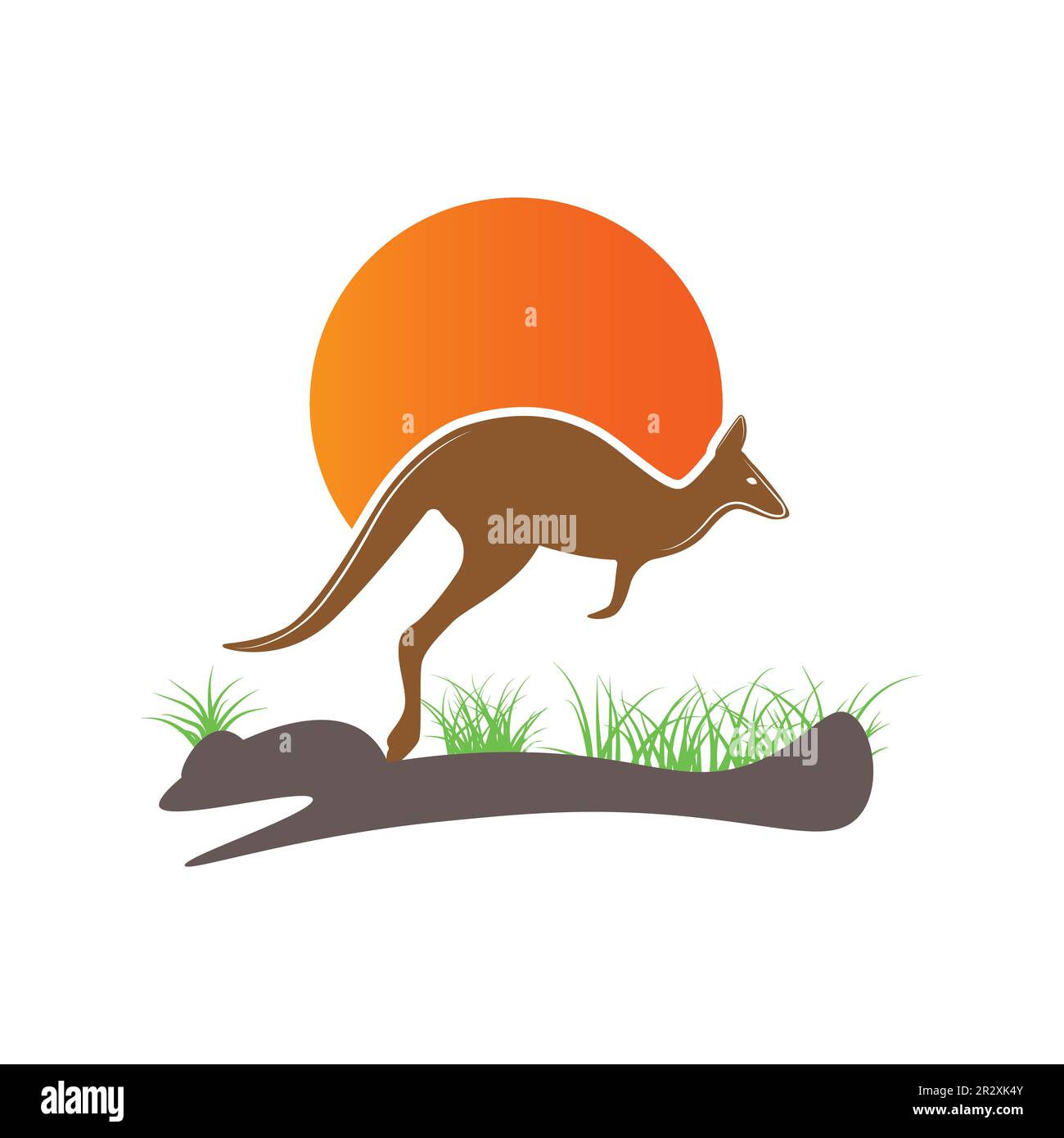 Kangaroo jumping logo template vector illustration with sun icon and ...
