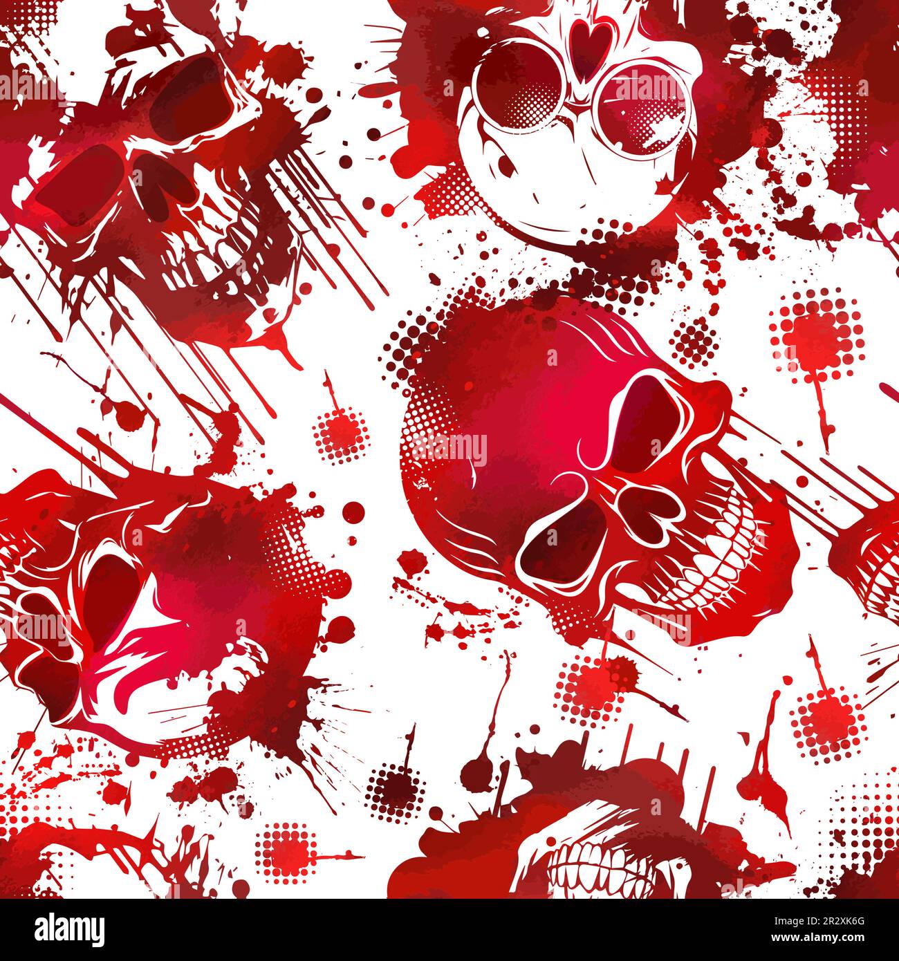 Grunge red seamless pattern with skulls. Vector illustration Stock ...