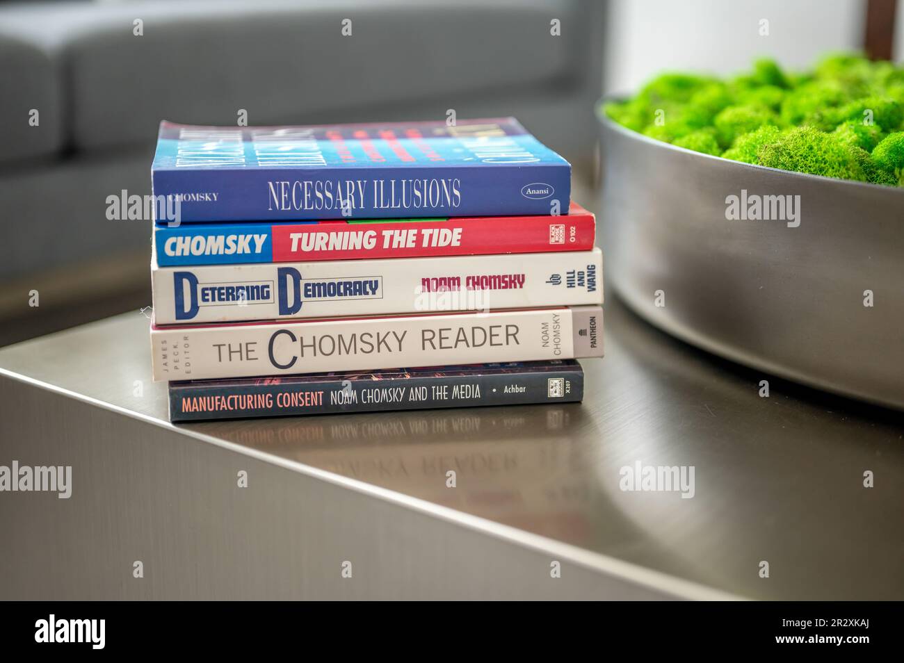 Calgary, Alberta - May 20, 2023: Stack of Noam Chomsky books on a table ...