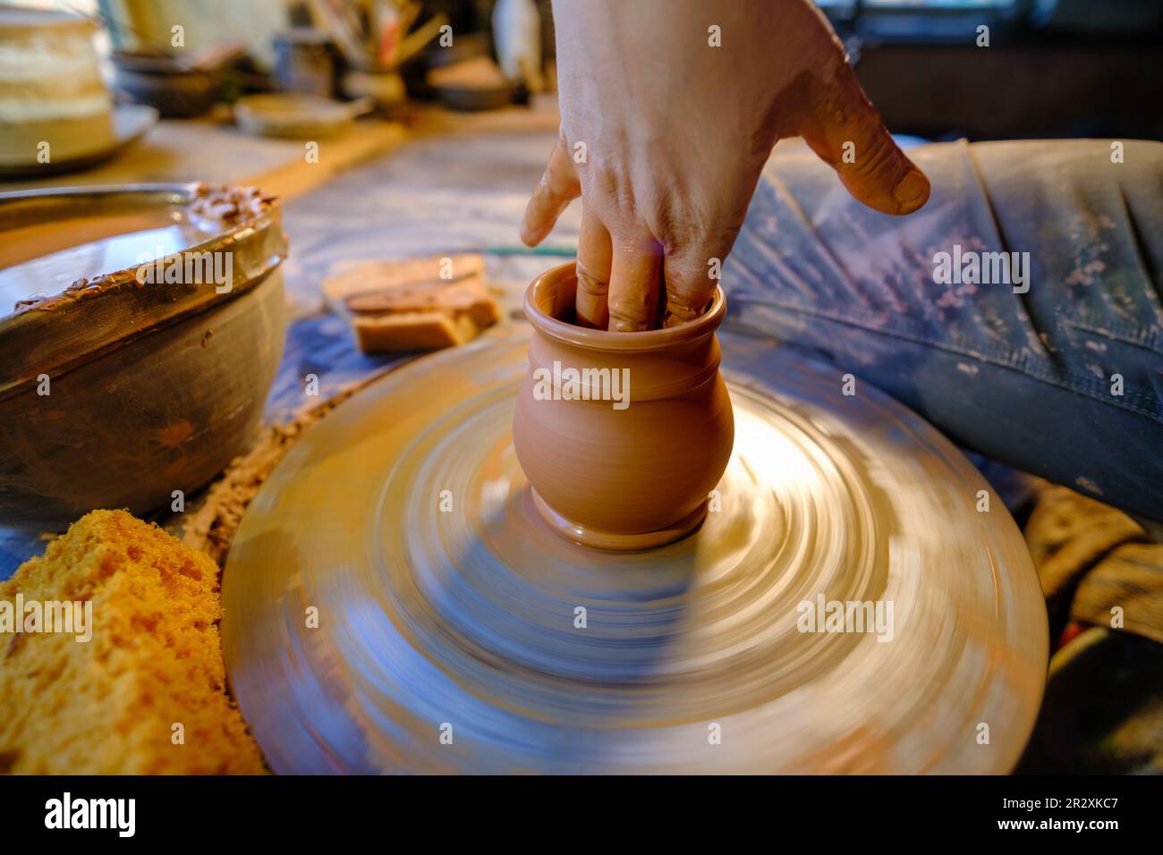 ceramics, workshop, ceramic art concept - close-up of man's hands ...