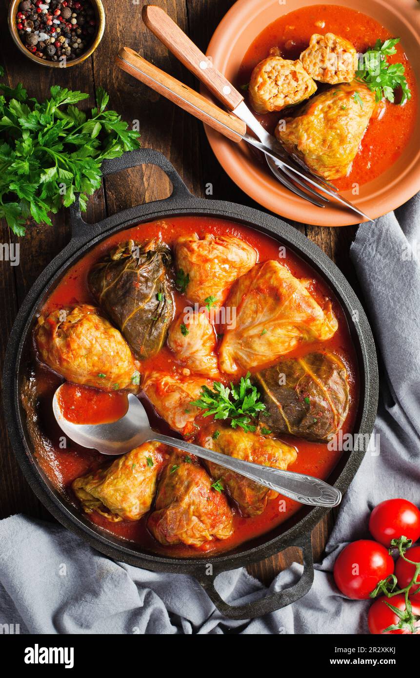 Homemade Cabbage rolls with meat, rice and vegetables. Stuffed cabbage ...