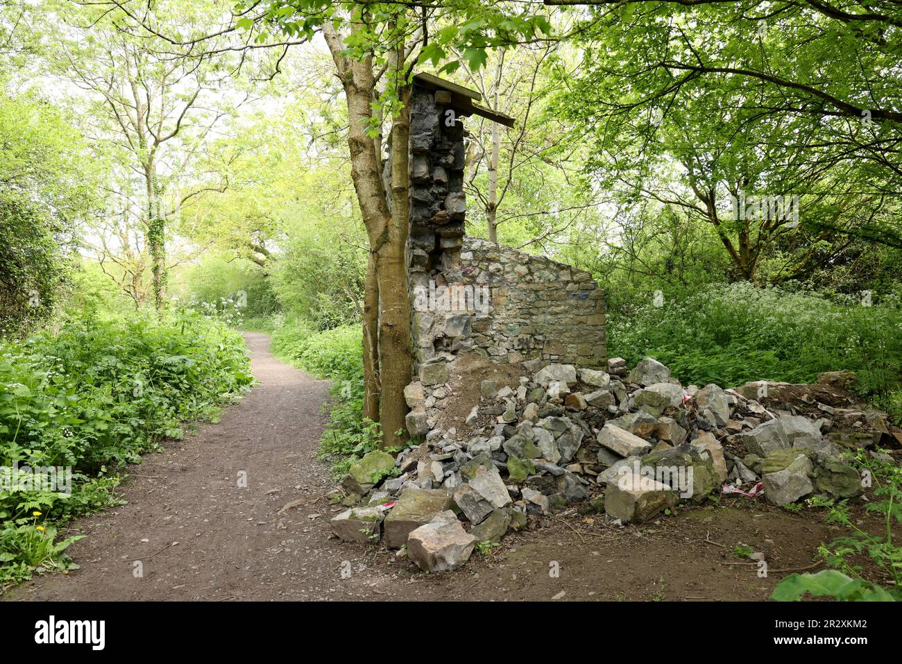 May 2023 - Rubble beside the path to the Res at Cheddar, Somerset ...