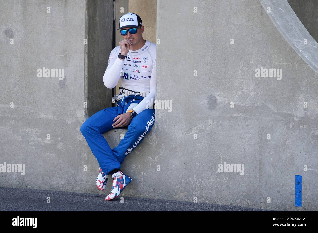 Graham Rahal waits at the base of the scoring pylon for qualifications ...