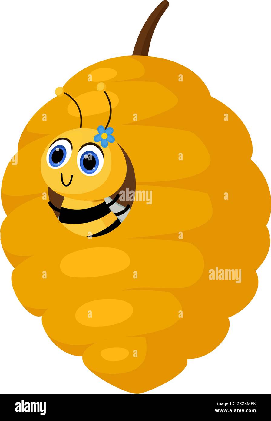 Cute cartoon bee peeking from hive. Isolated insect childish print ...