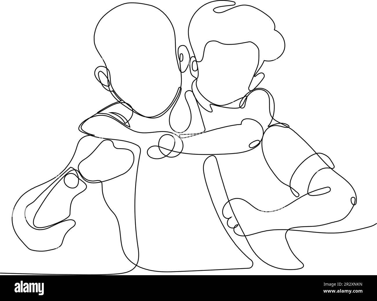 Hugs of a father with a child. One continuous line drawing banner ...