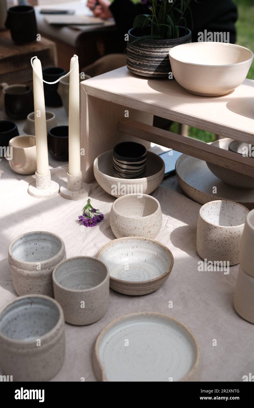 Beautiful handmade ceramics with neutral colours displayed at a small ...