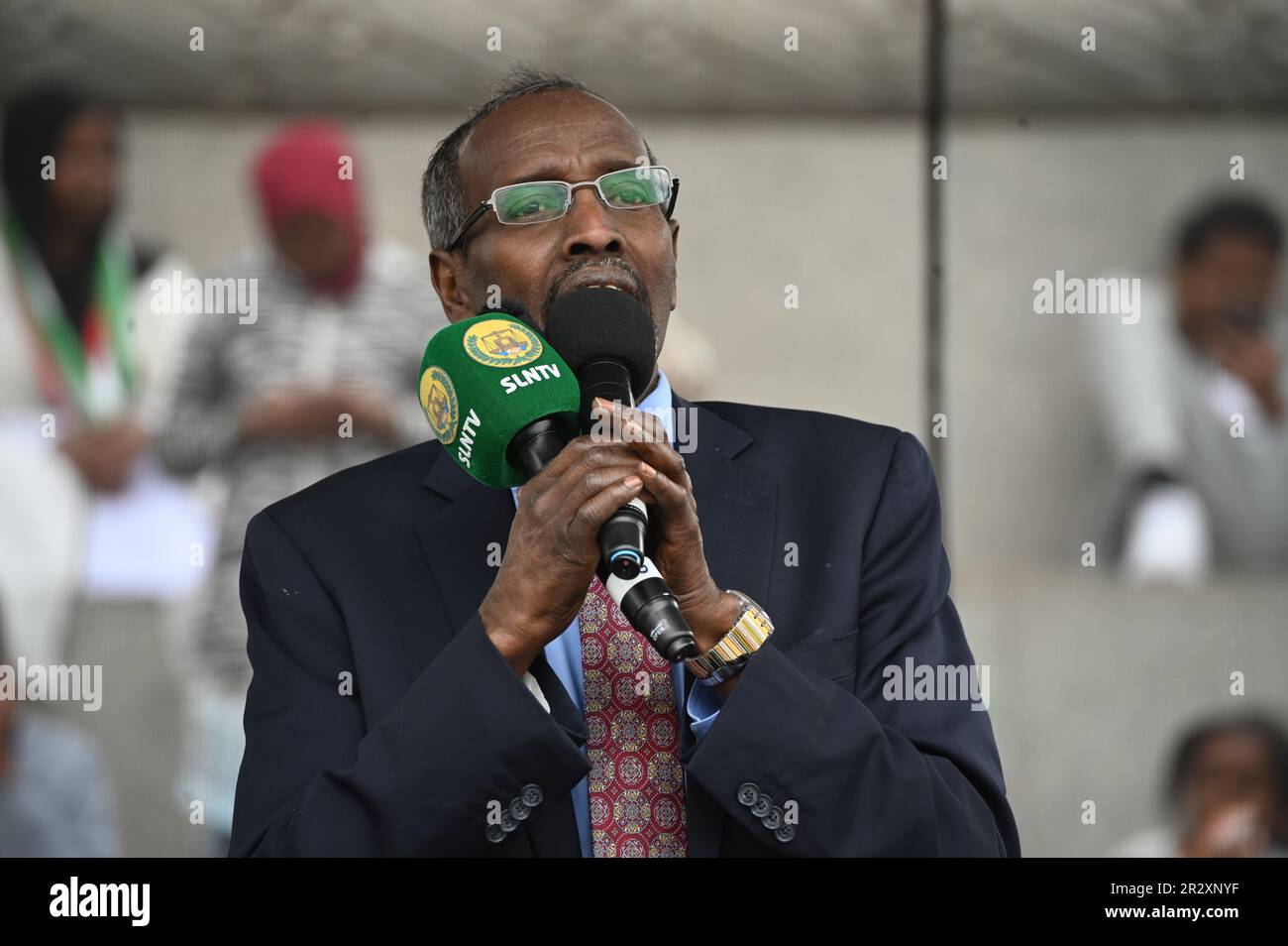 Trafalgar Square, London, UK. 21st May, 2023. Speaker Ali Shoombe ...