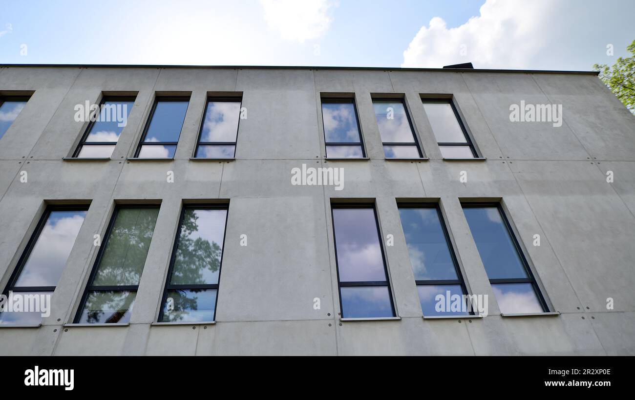Concrete building against blue sky,. Architecture background concept ...