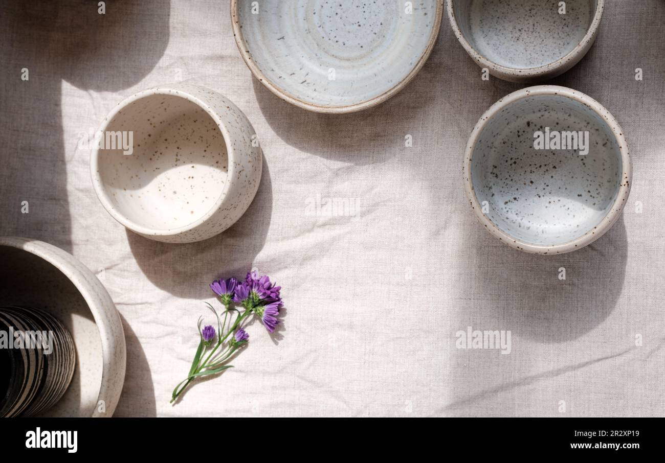 Beautiful handmade ceramics with neutral colours displayed at a small ...