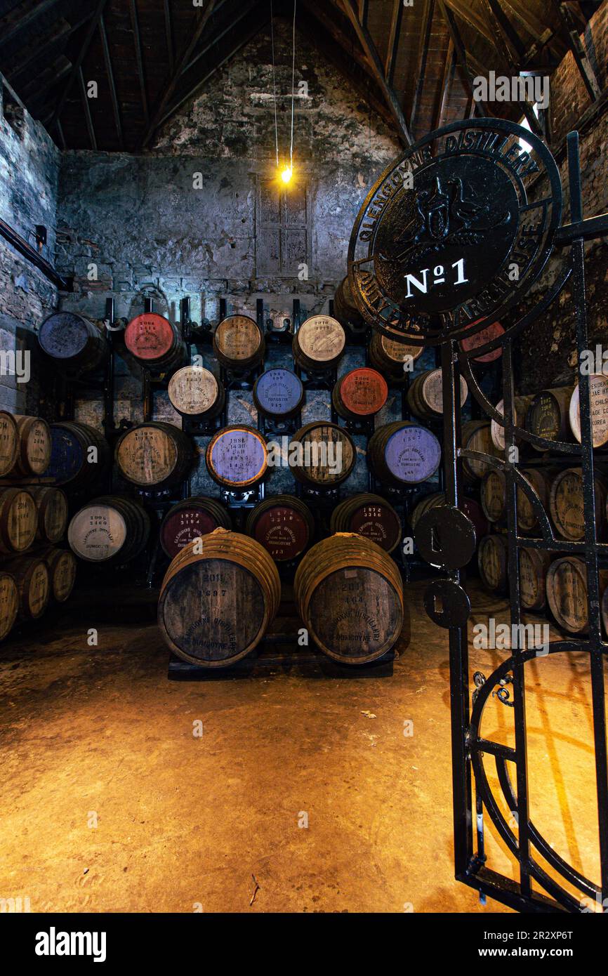 Scottish Whisky inside the No1 Bonded Warehouse at Glengoyne Distillery ...