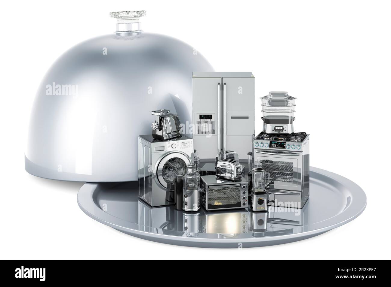 Restaurant cloche with kitchen and home appliances, 3D rendering ...
