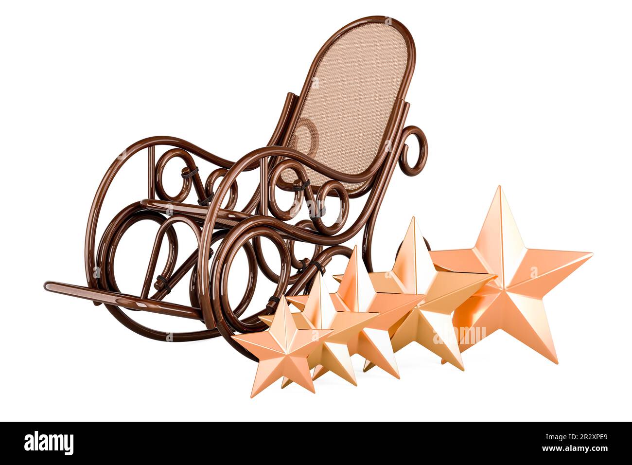 Rocking chair with five golden stars, 3D rendering isolated on white ...