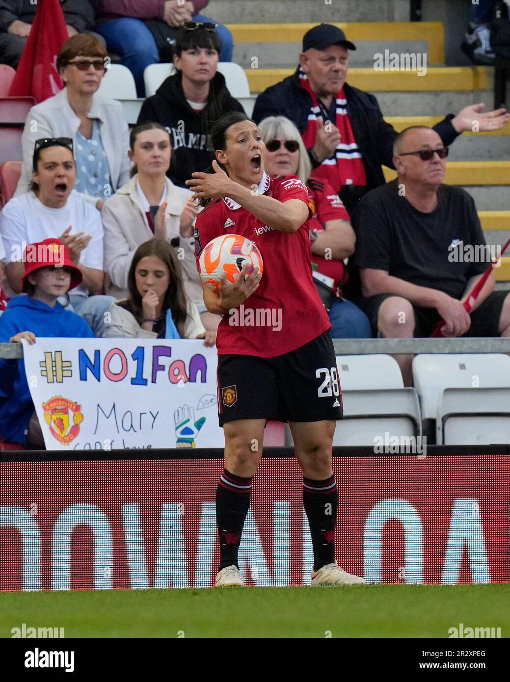 Rachel Williams #28 of Manchester United shouts instructions during the ...