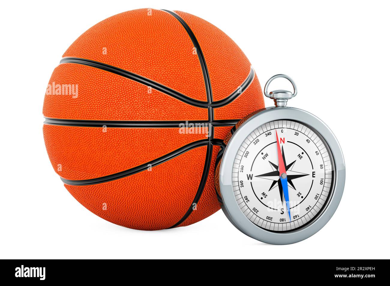 Basketball ball with compass, 3D rendering isolated on white background ...
