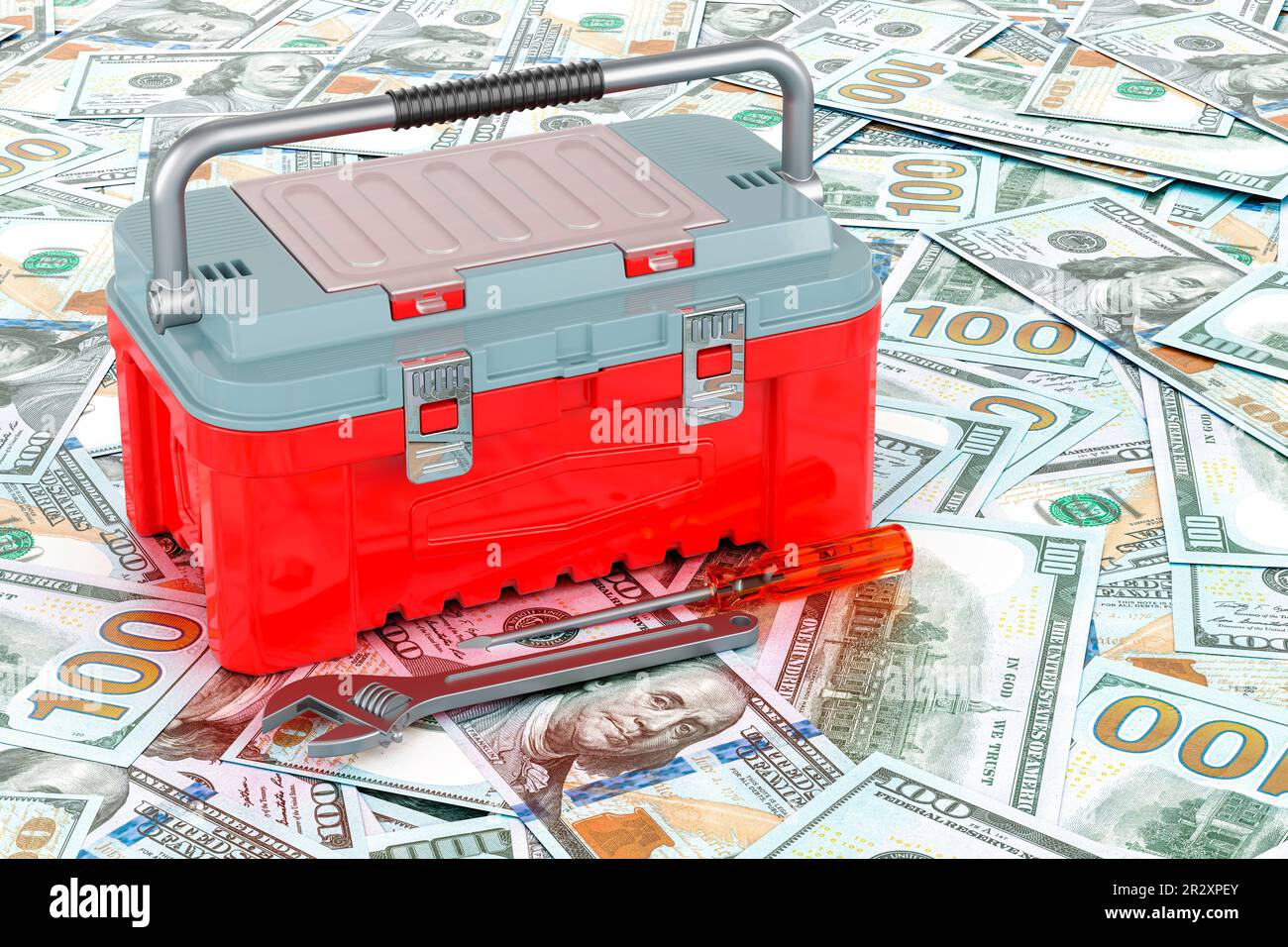 Toolbox on the dollars backdrop, 3D rendering Stock Photo - Alamy
