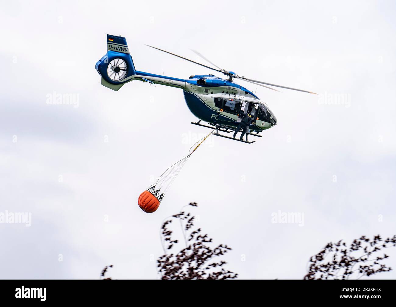 Forest fire fighting exercise of the Essen fire brigade, water supply ...
