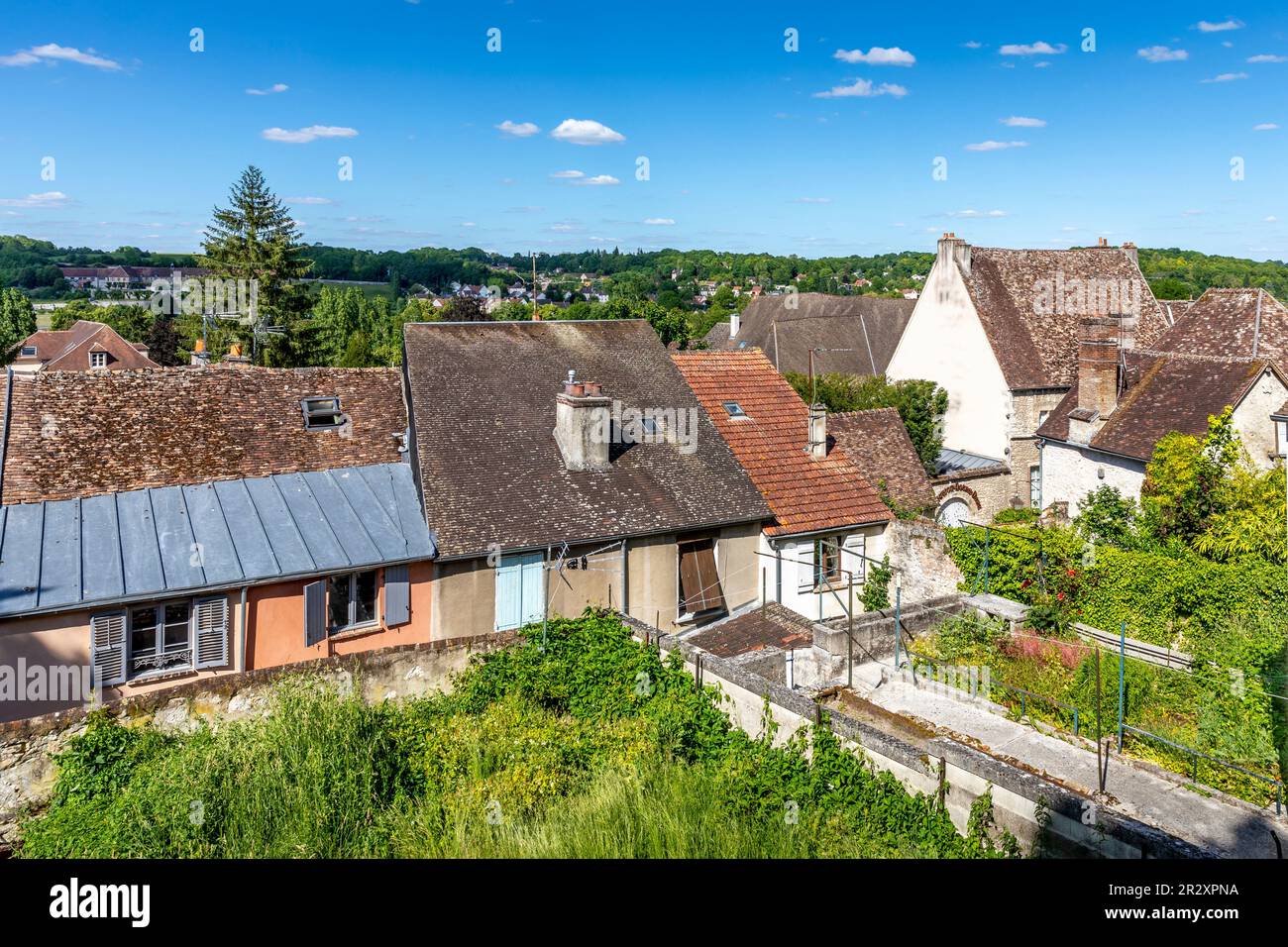 Provins, France - May 31, 2020: Typical buildings and houses in Provins ...