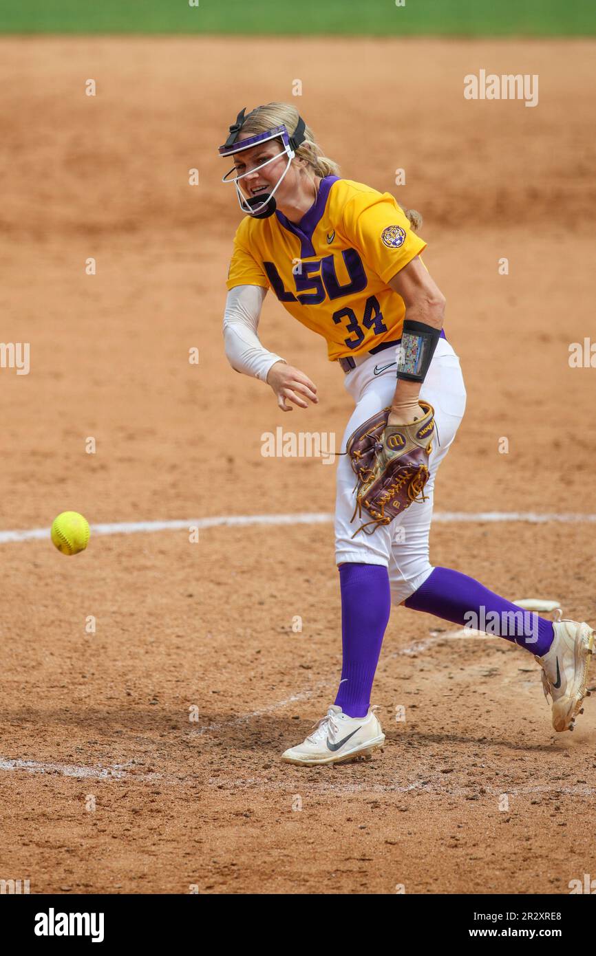 May 21, 2023: LSU pitcher Raelin Chaffin (34) delivers a pitch to the ...
