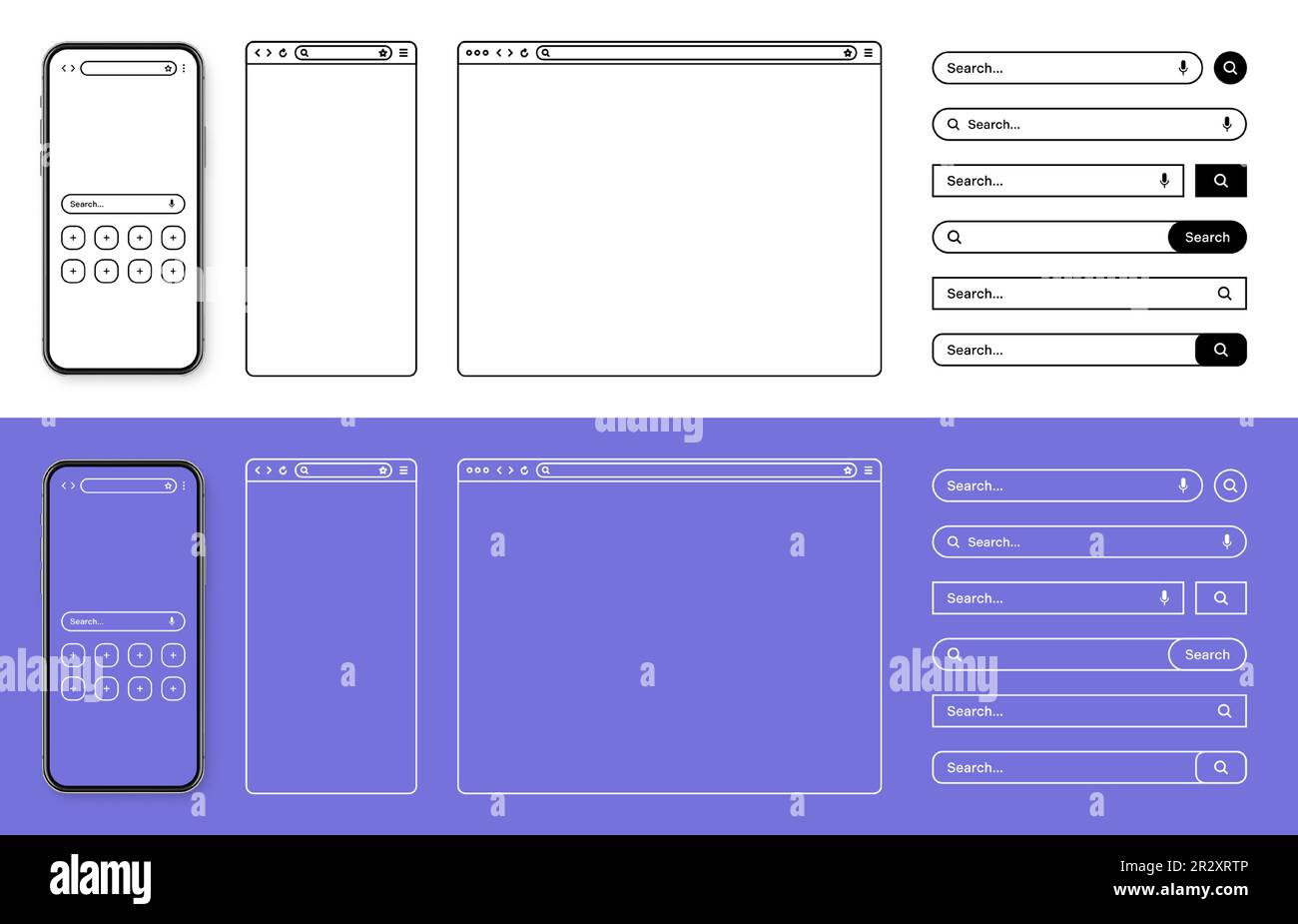 Smartphone, web browser, internet page window with toolbar and search ...