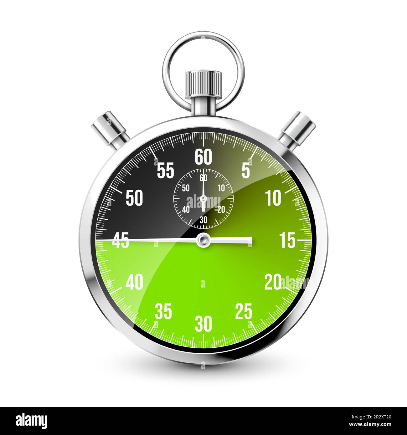 Realistic classic stopwatch. Shiny metal chronometer, time counter with ...
