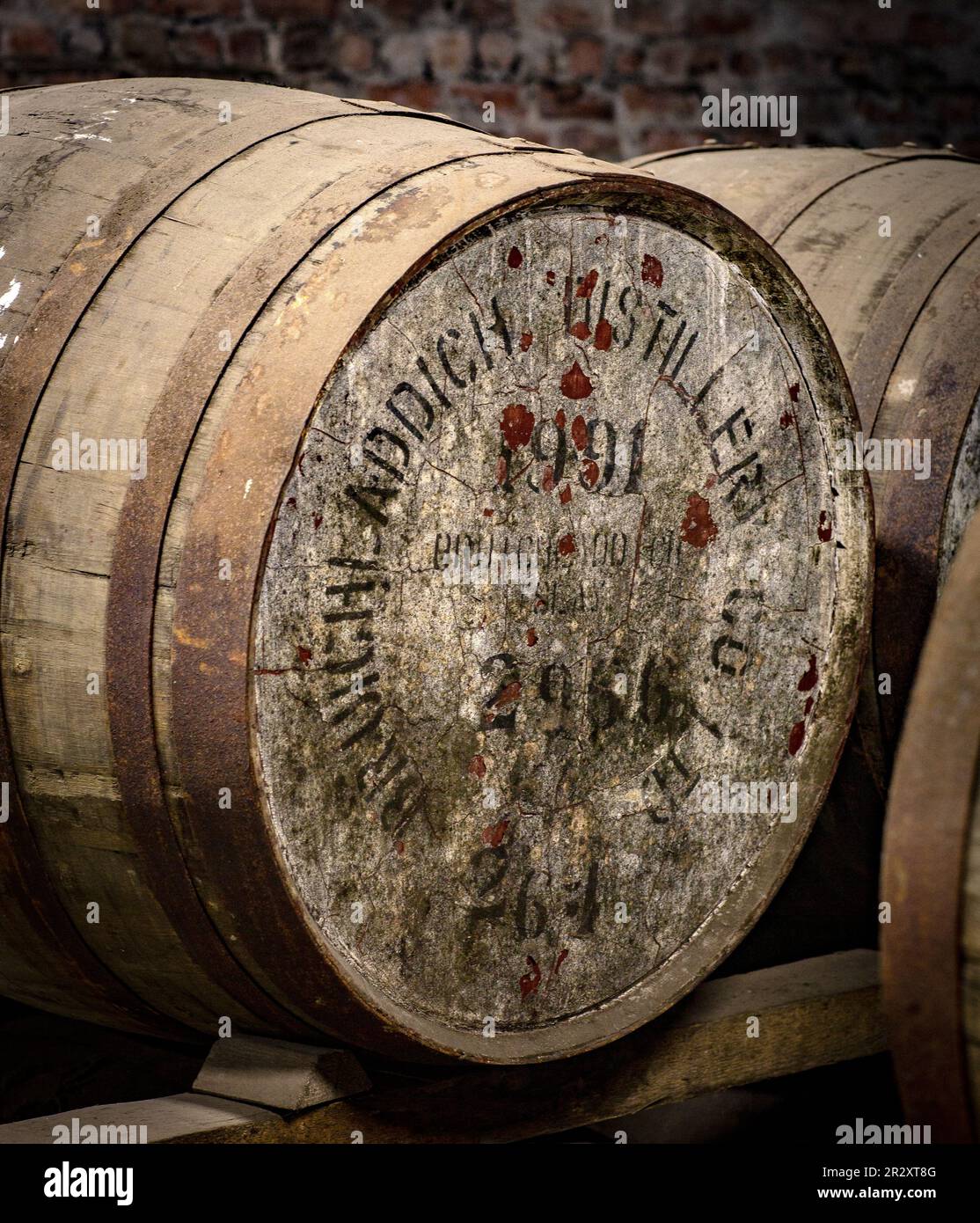 ISLAY, SCOTLAND -Bruichladdich distillery whisky barrels in warehouse ...