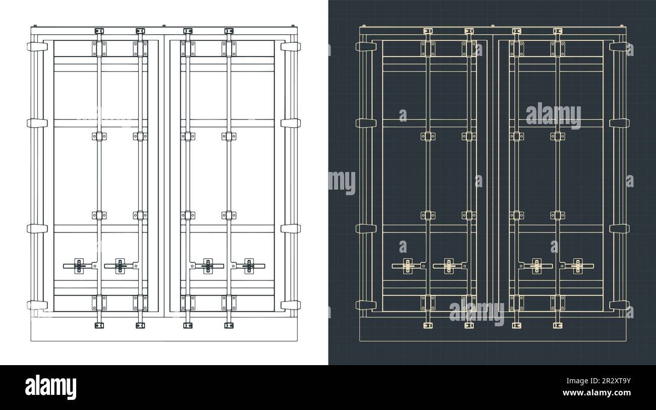 Stylized vector illustrations of blueprints of a cargo container Stock ...