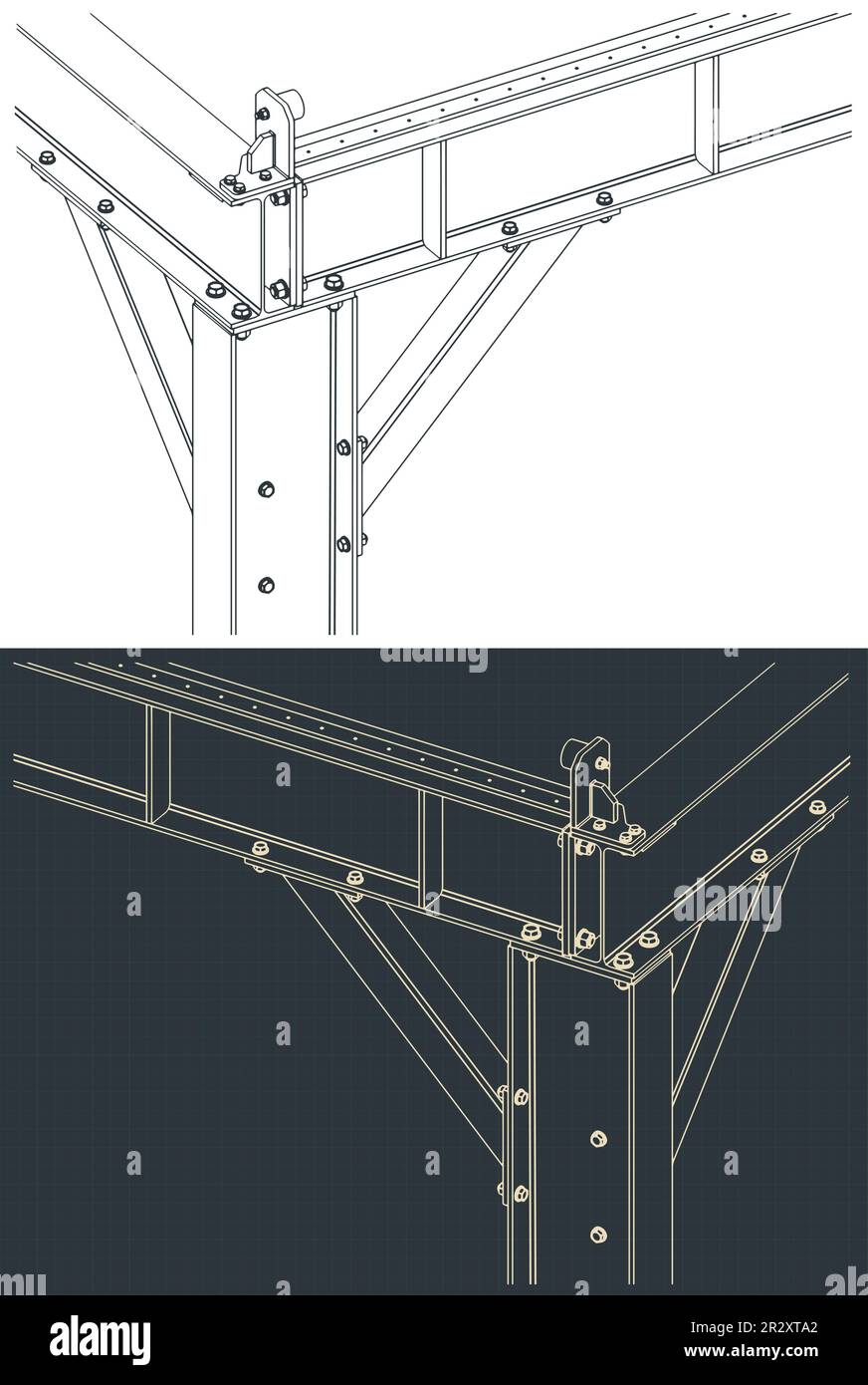 Stylized vector illustration of isometric blueprints of steel beam to ...