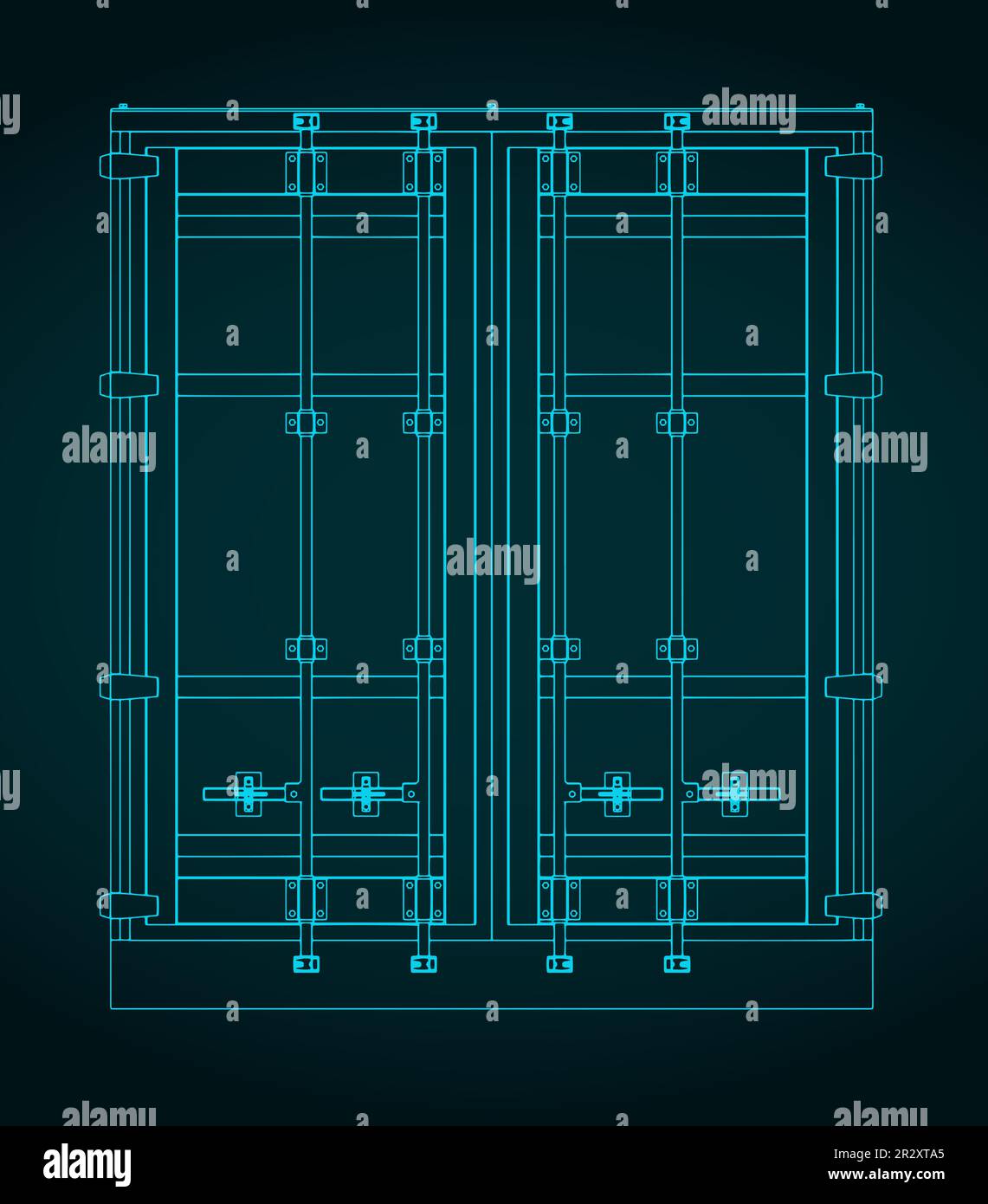 Stylized vector illustration of blueprint of a cargo container Stock ...