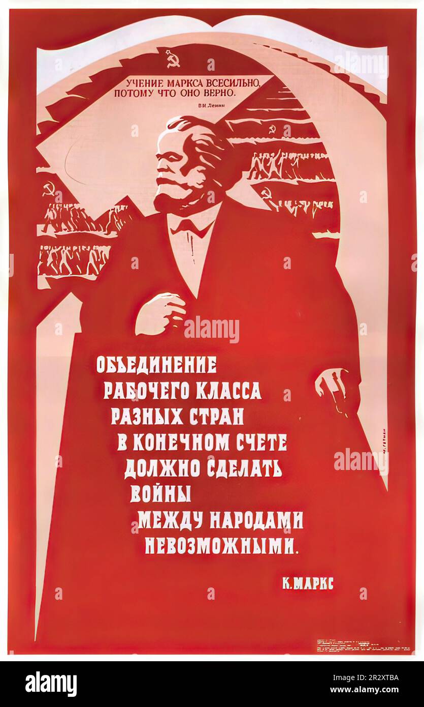 Propaganda posters depicting Lenin who founded the Soviet Union, a one ...