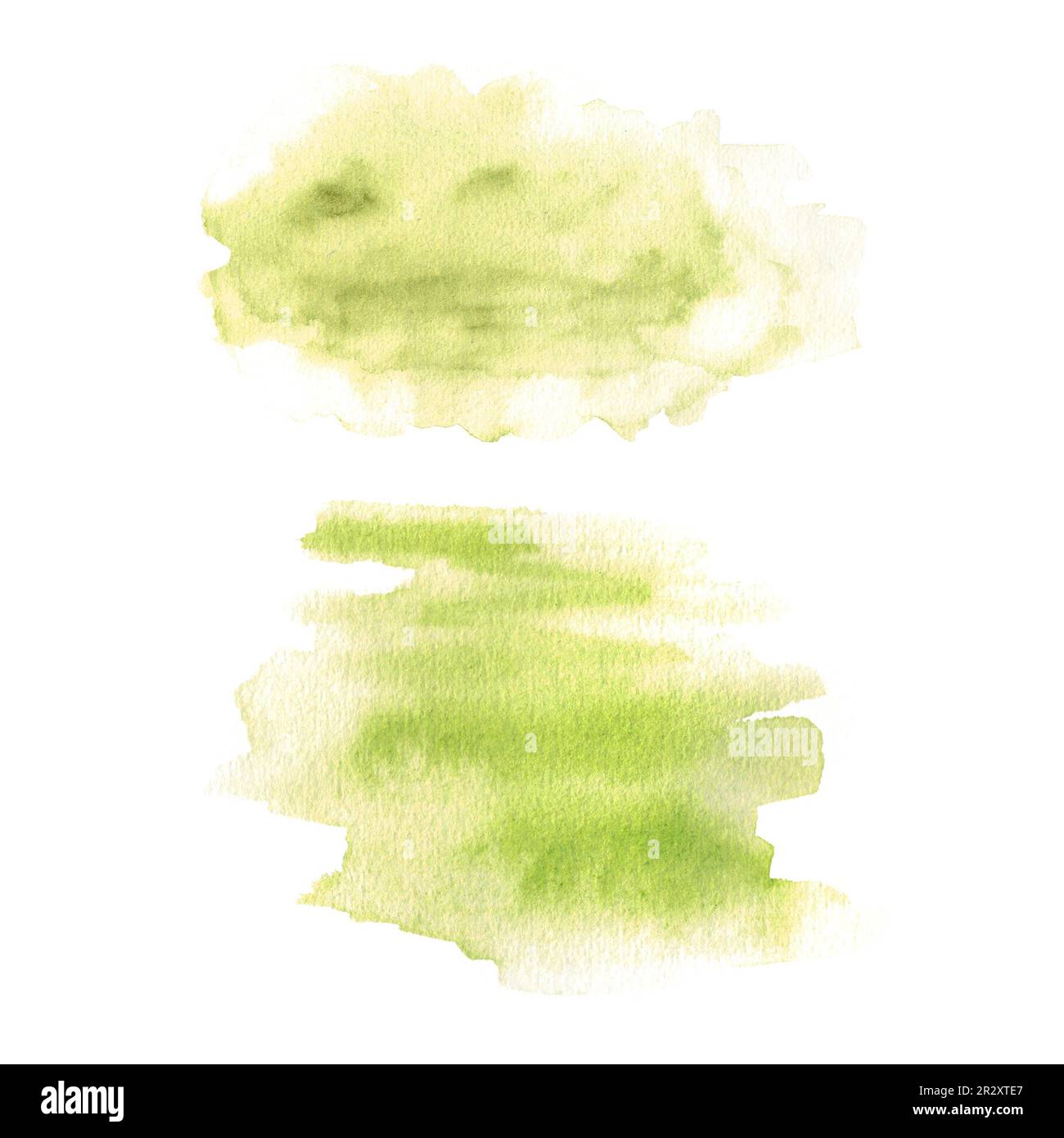 Set of two green watercolor splashes. Hand drawn illustration isolated ...