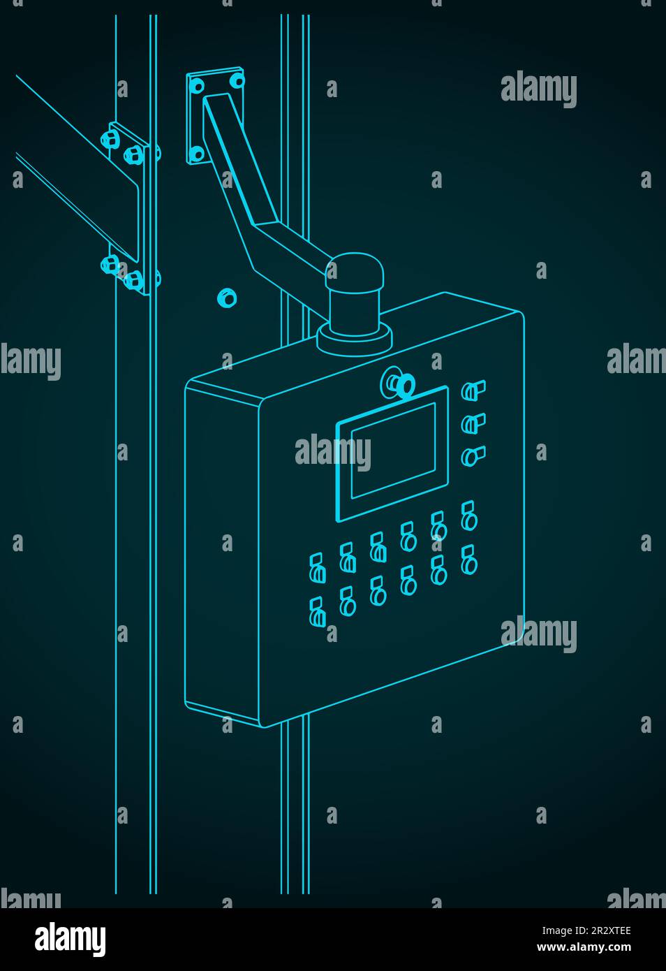 Stylized vector illustrations of blueprint of machine control panel ...