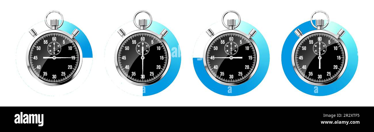 Realistic classic stopwatch. Shiny metal chronometer, black time ...