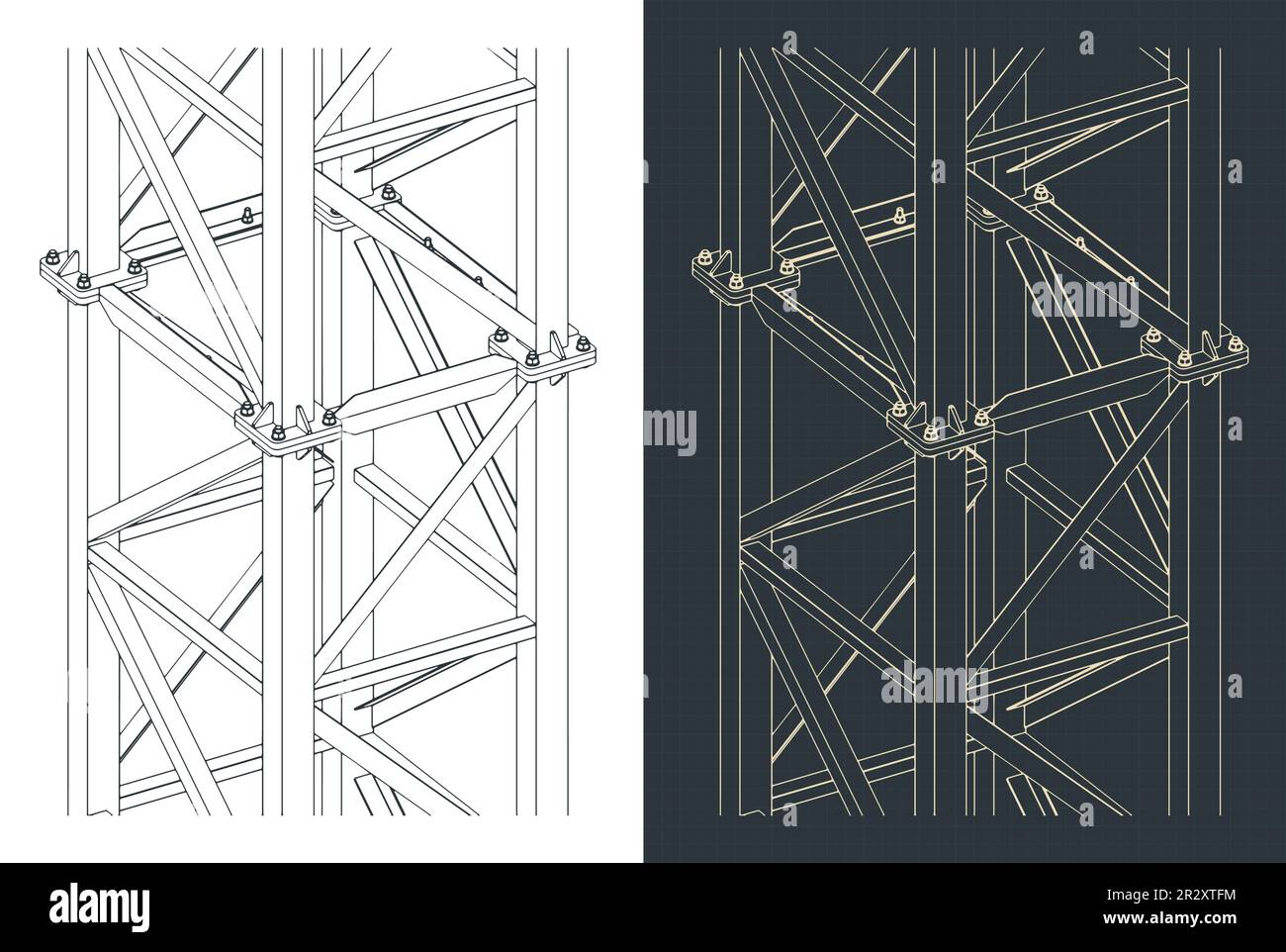 Stylized vector illustrations of isometric blueprints of steel metal ...