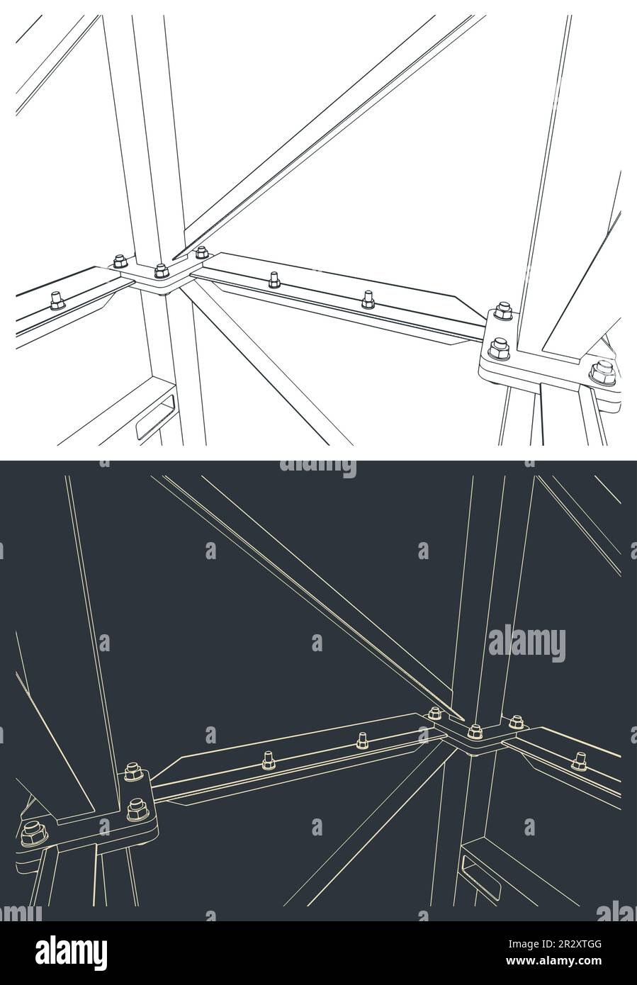Stylized vector illustrations of steel metal structure close-up Stock ...